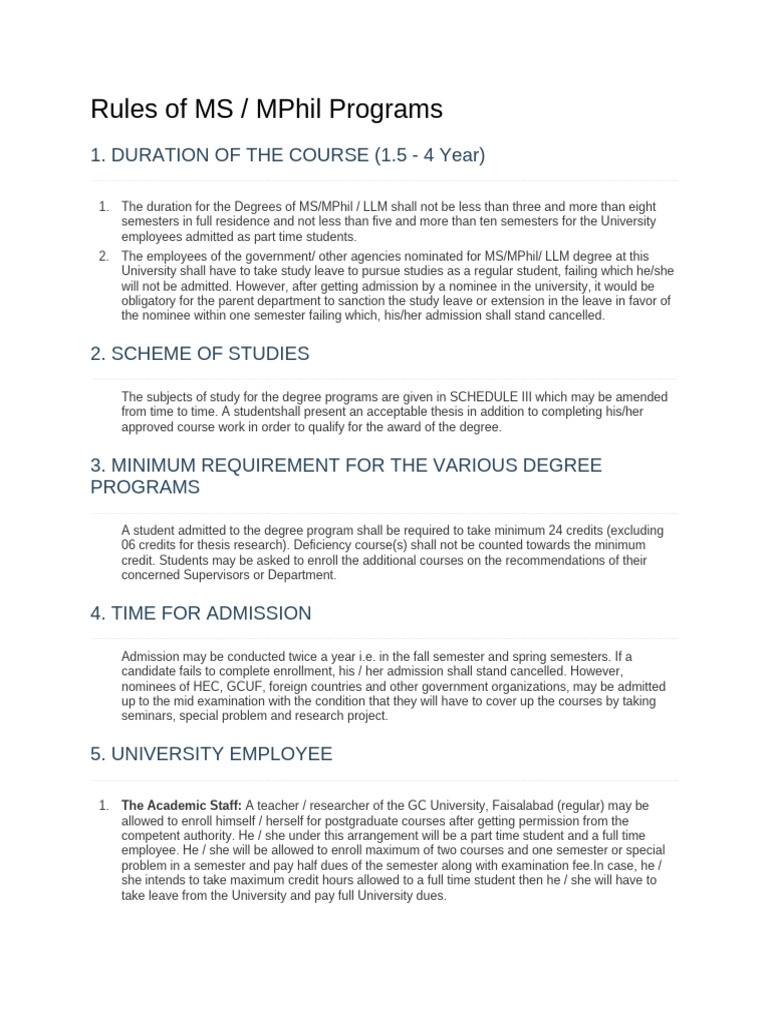 Rules of MS MPhil Programs | PDF