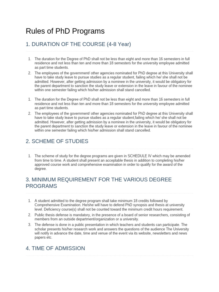 Rules of PHD Programs | PDF