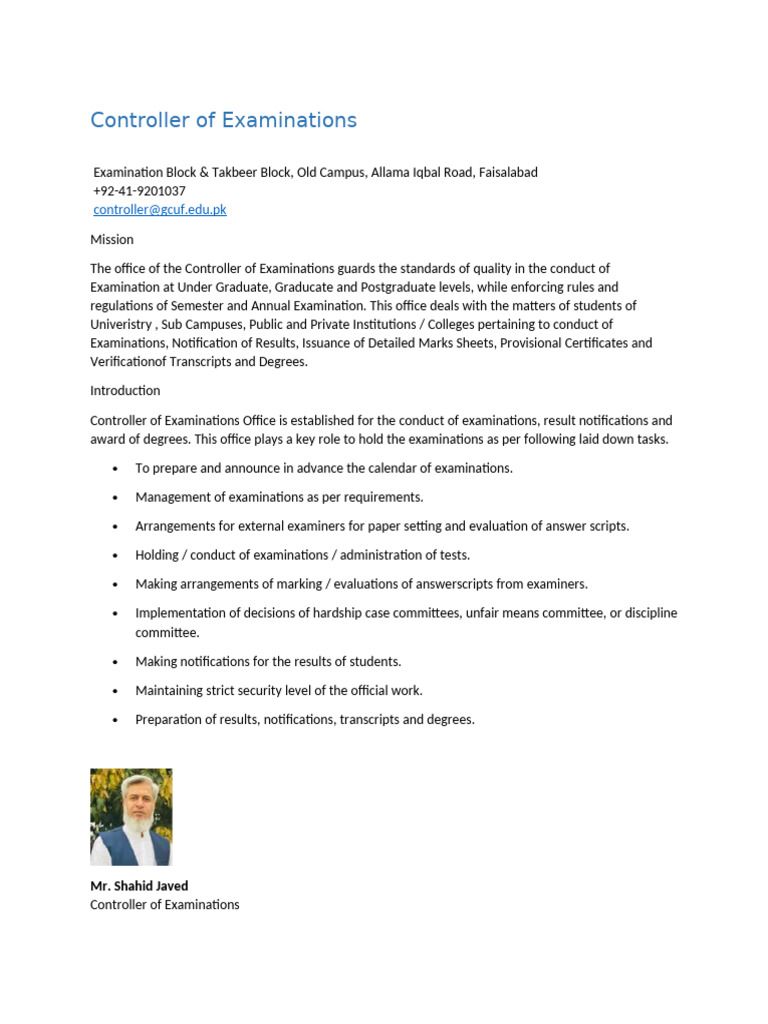 Controller of Examinations | PDF