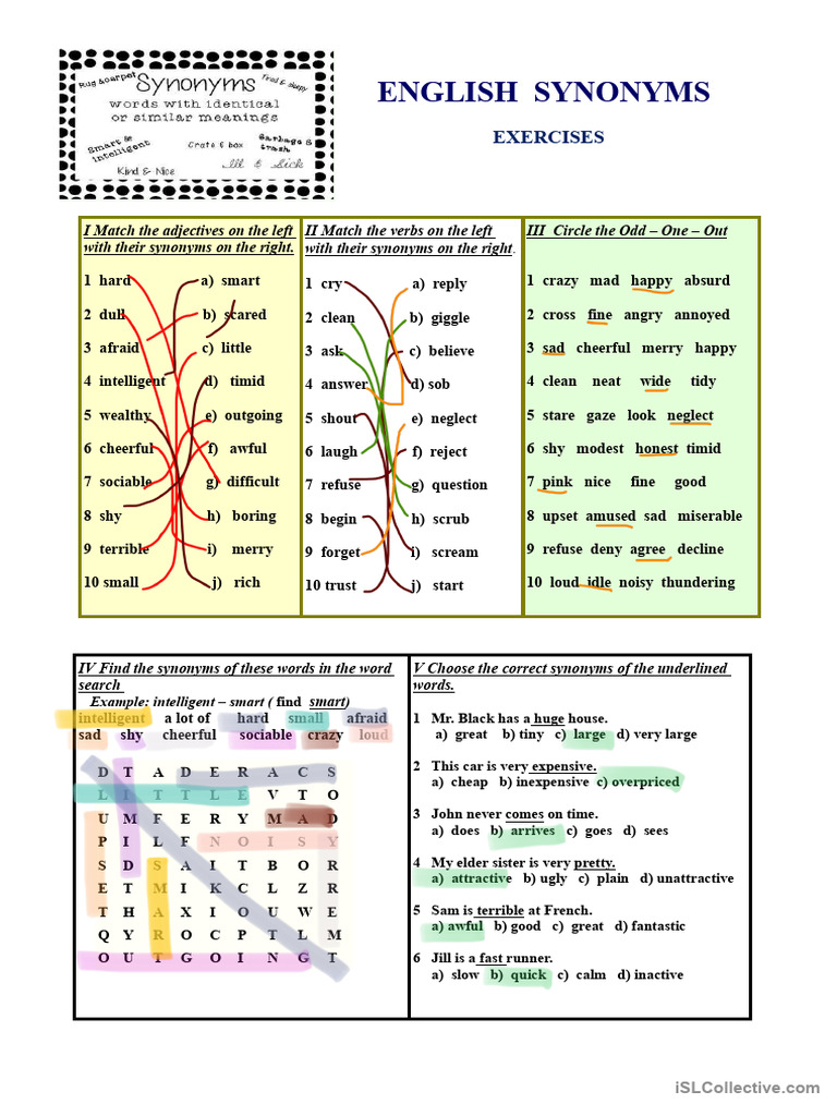 English Synonyms Exercises | PDF