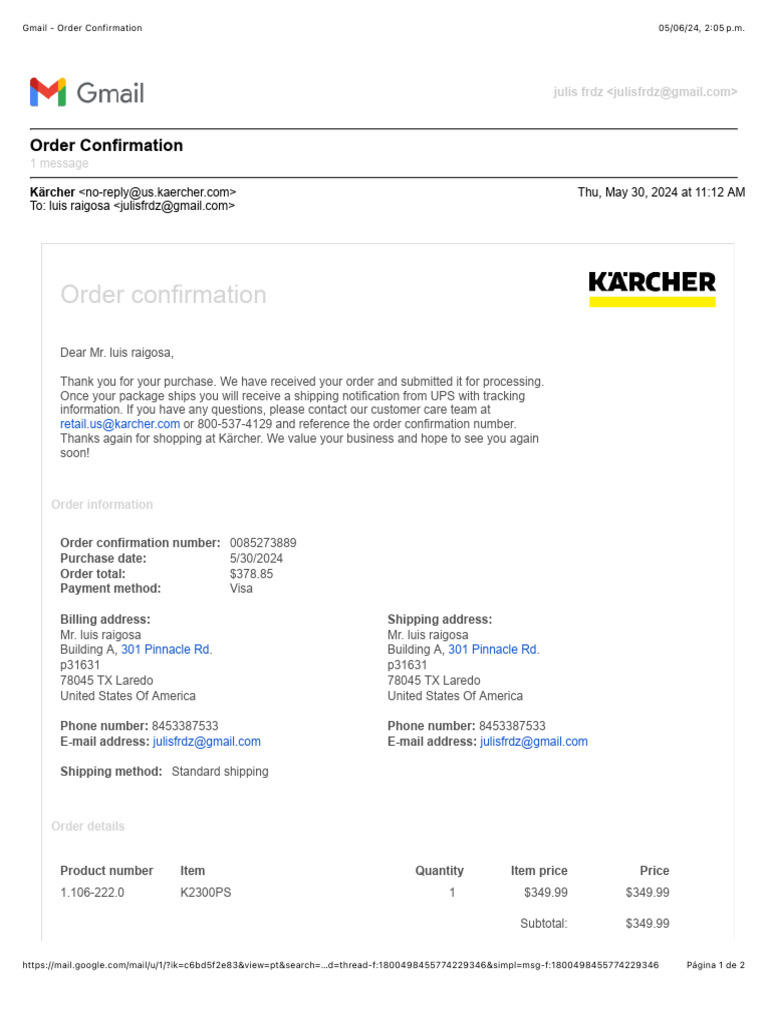 Gmail - Order Confirmation | PDF