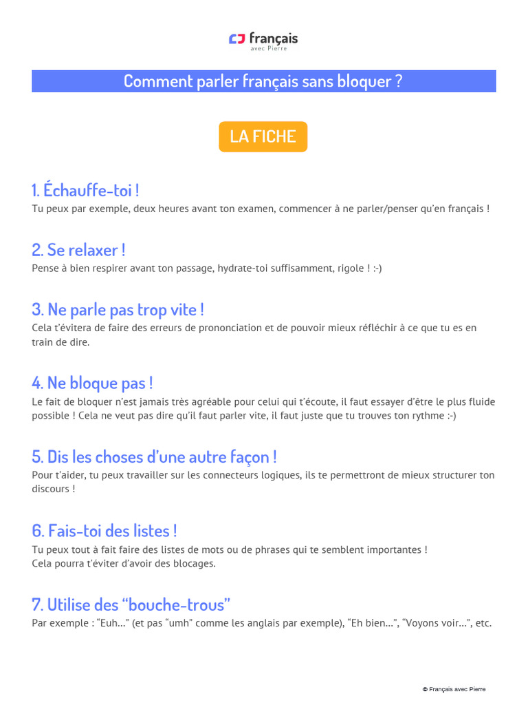 Comment Parler Français Sans Bloquer ?: 1. Échauffe-Toi ! 2. Se Relaxer ...