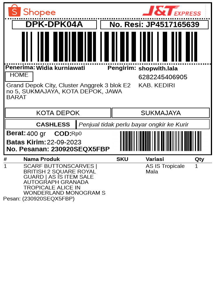 Label Pengiriman Shopee | PDF