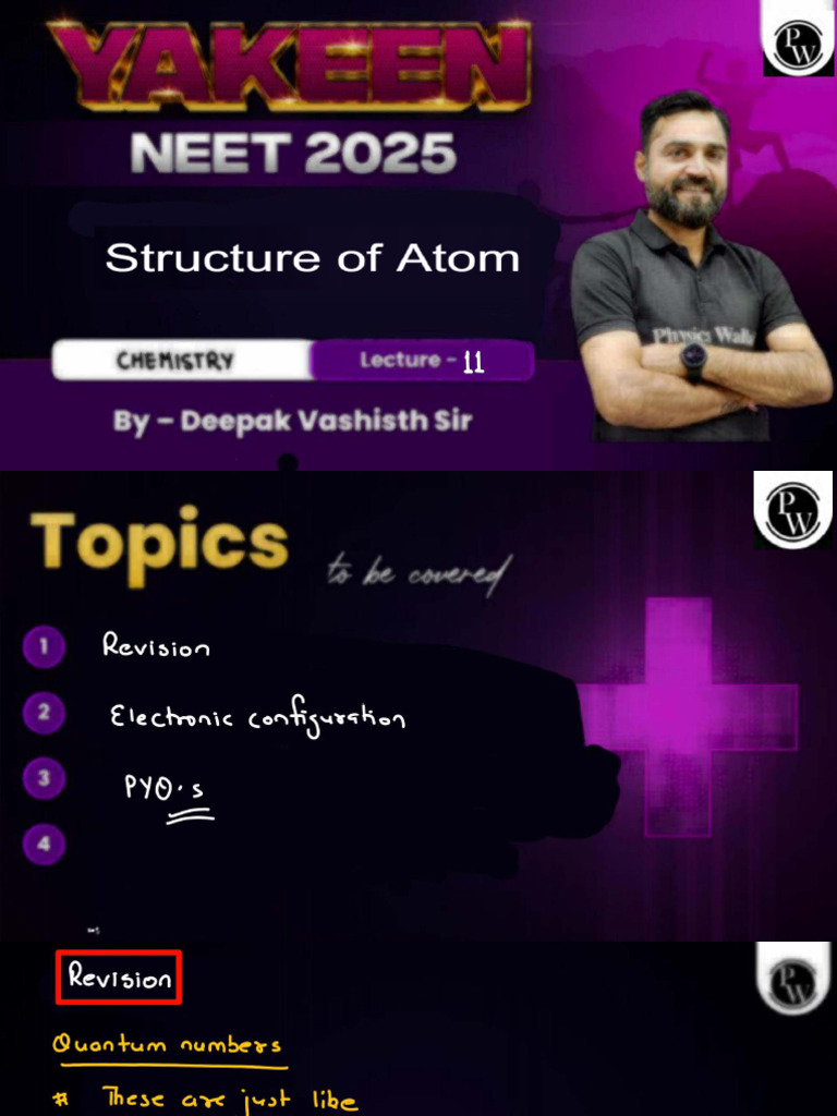 Structure of Atom 11 Class Notes Yakeen NEET 2025 | PDF