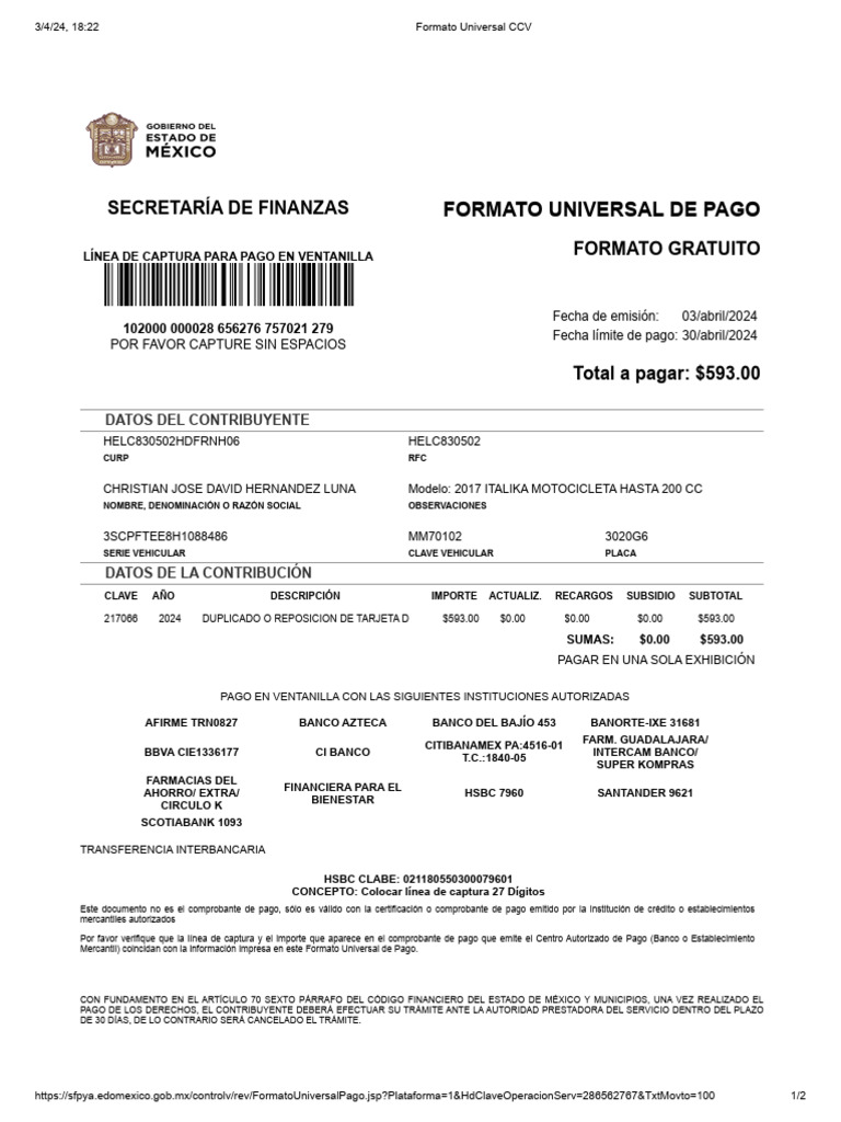 Formato Universal CCV | PDF