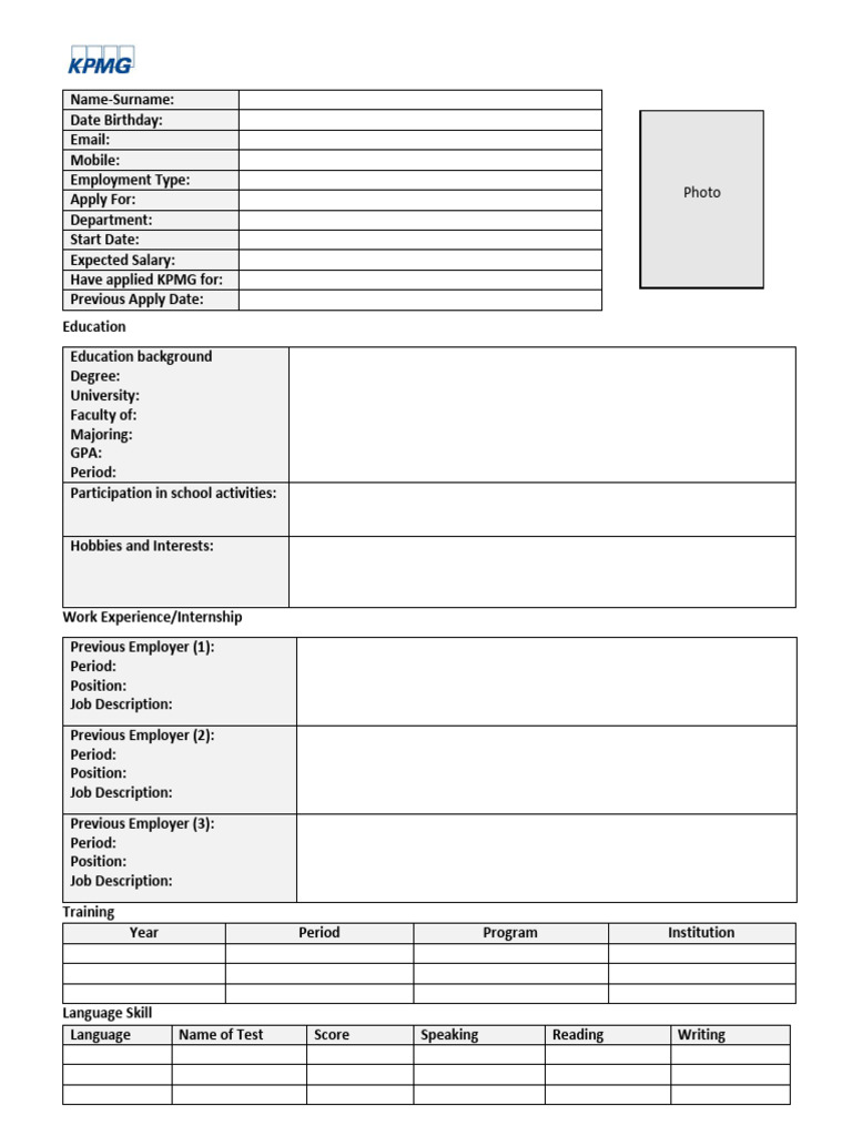 KPMG Job Application Form | PDF