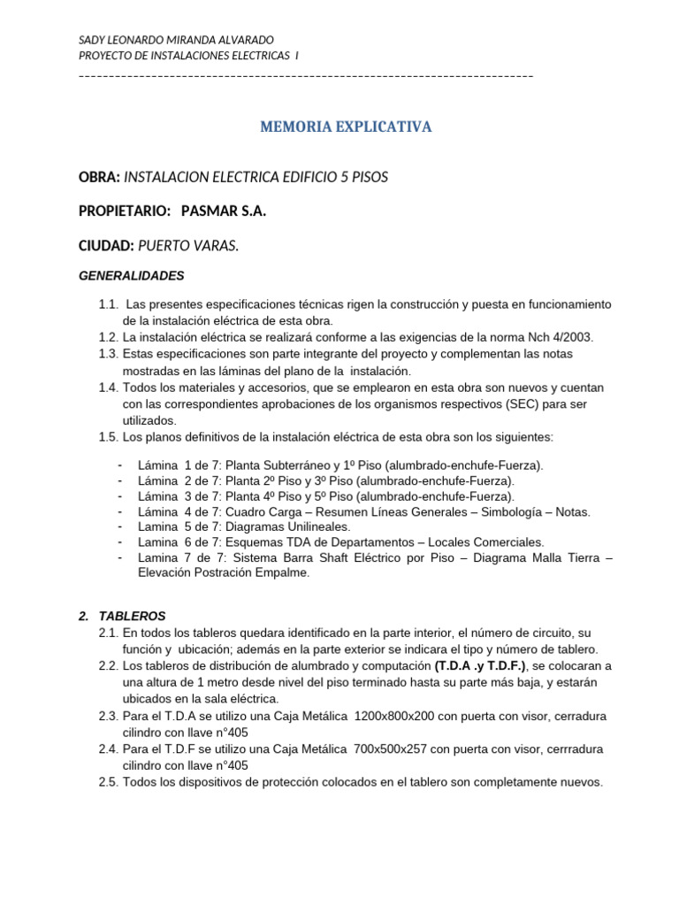 Memoria Explicativa Edificio 5 Pisos | PDF