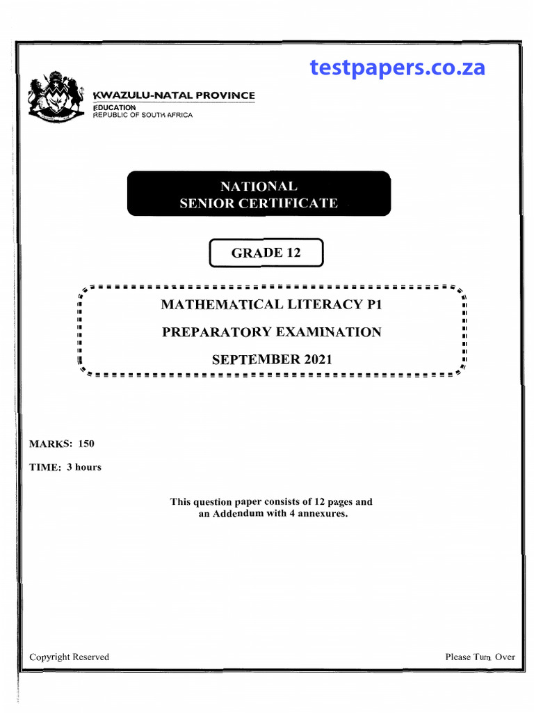 Maths Literacy Grade 12 Trial 2021 P1 and Memo | PDF