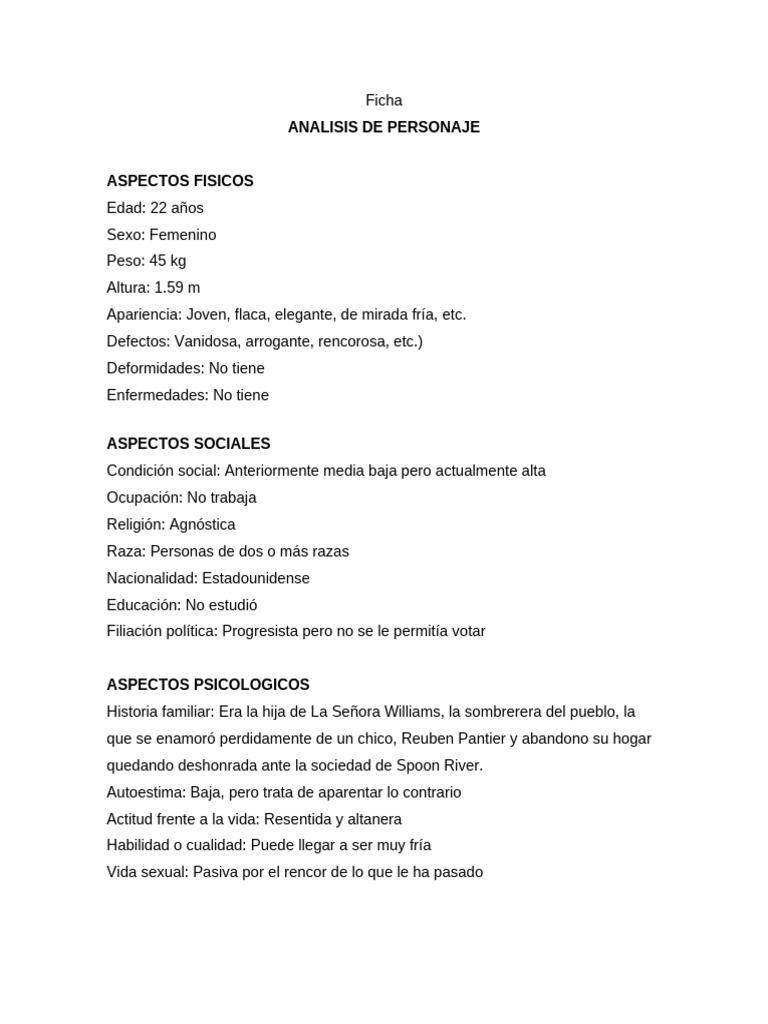 Analisis de Personaje | PDF