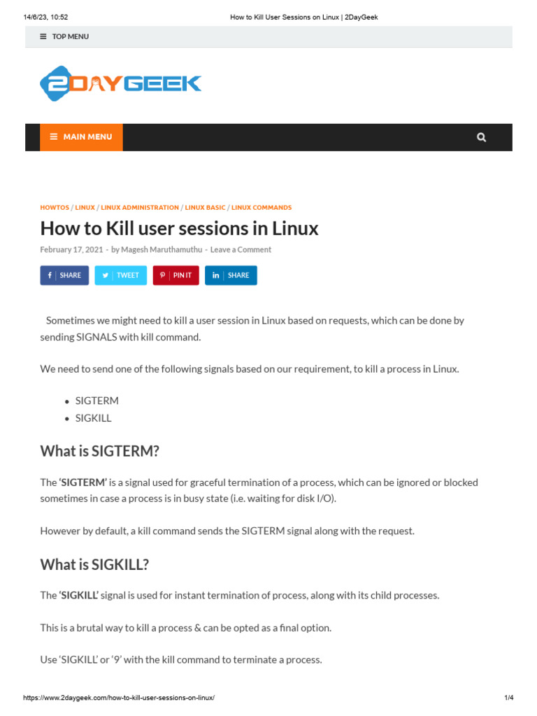 Kill User Sessions On Linux | PDF