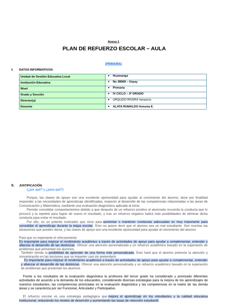 ESQUEMA PLAN DE REFUERZO 3° 2024 - X | PDF