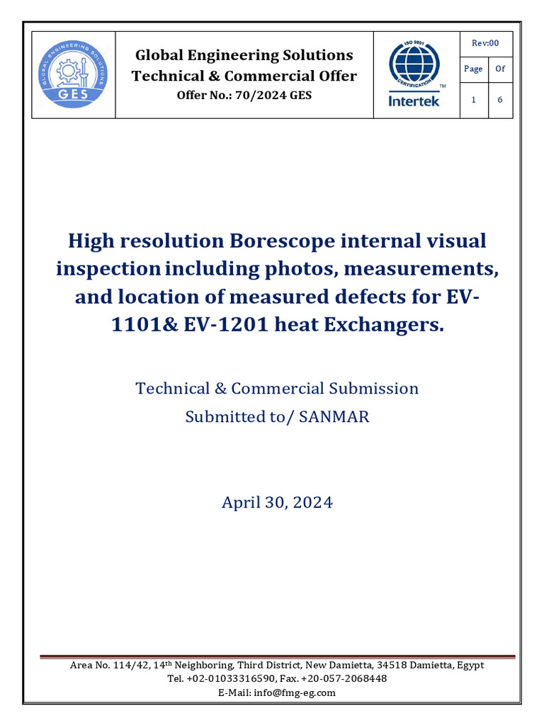 Offer No. 70 (SANMAR) High Resolution Borescope Internal Visual ...