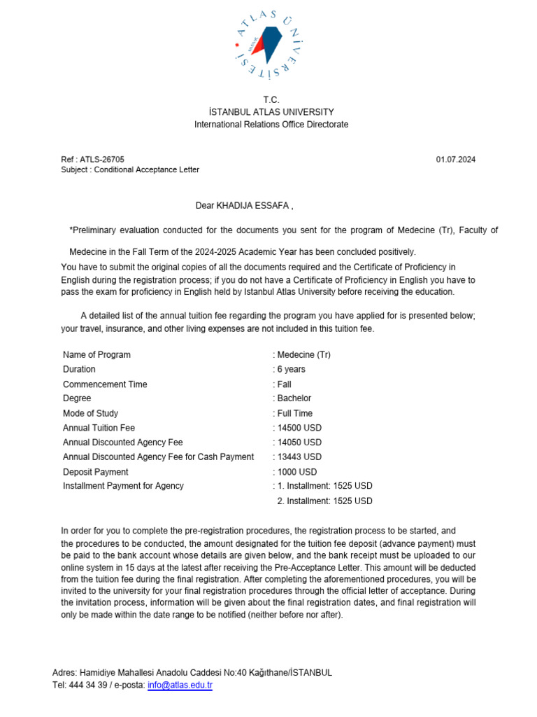 Ref: ATLS-26705 Subject: Conditional Acceptance Letter 01.07.2024 | PDF