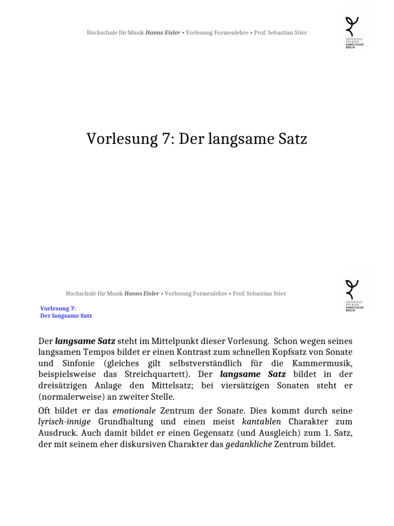 Vorlesung Formenlehre Prof - Stier 07 Langsamer Satz | PDF
