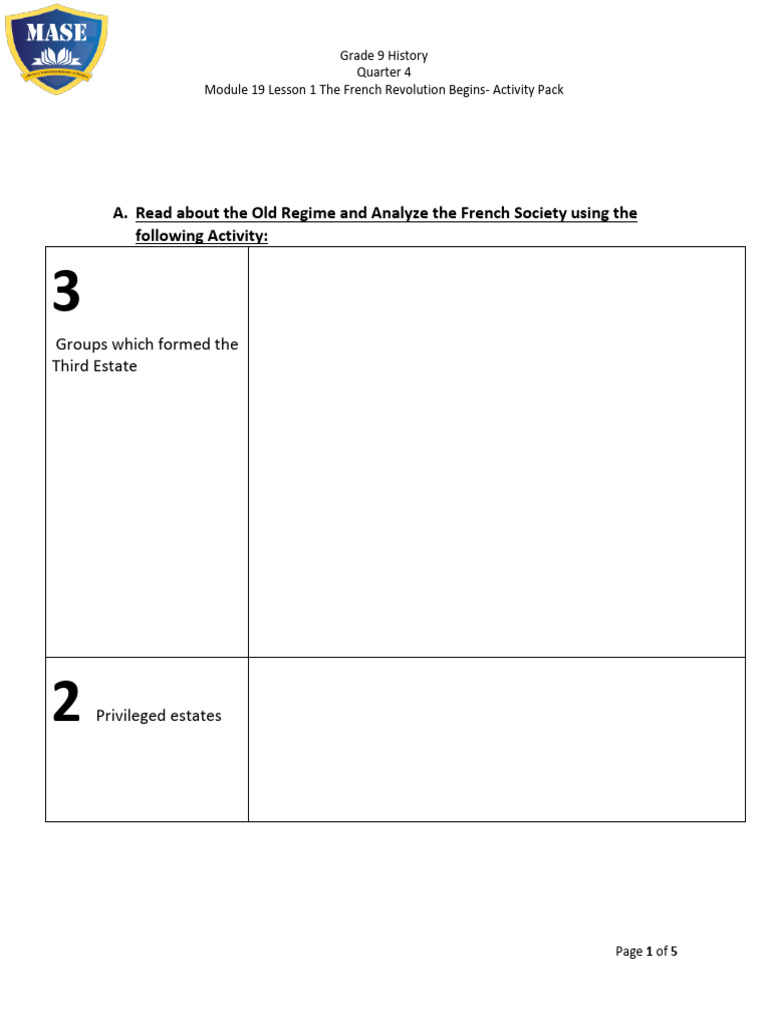 The French Revolution Begins Activity Pack | PDF