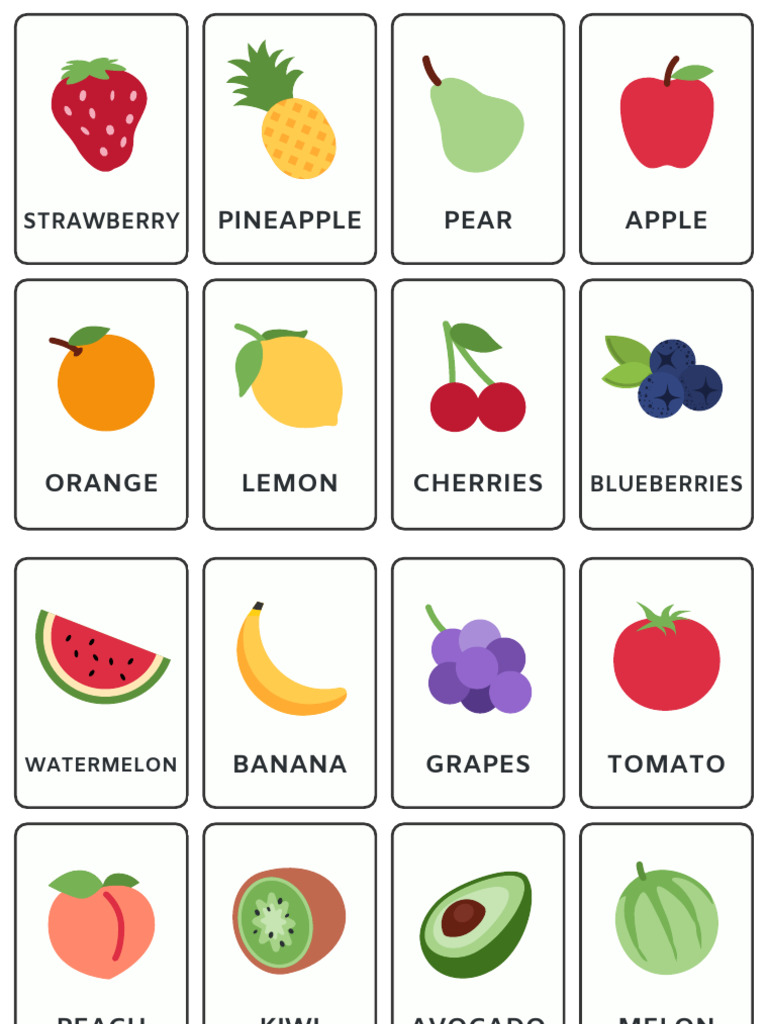 White Colorful Illustrative Fruits Flashcards | PDF