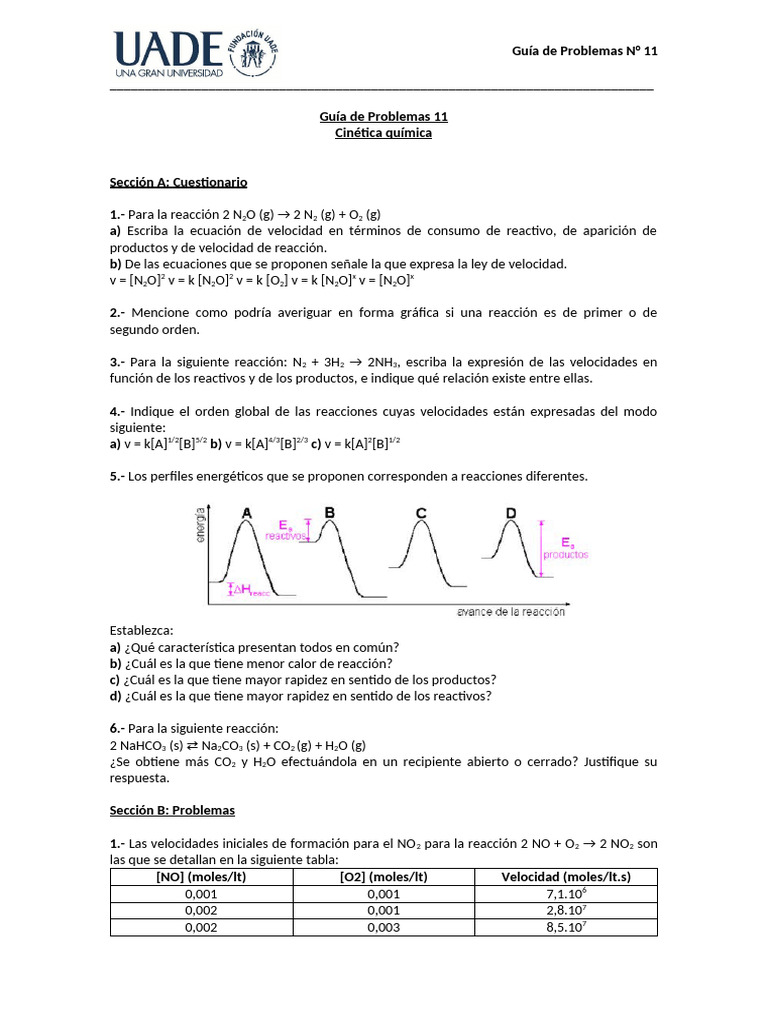 Problemas 11 - Cinética Química | PDF