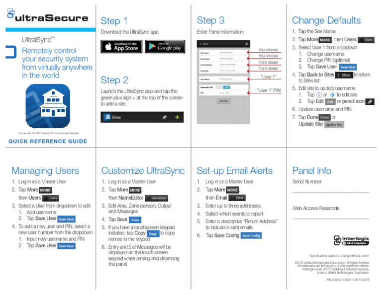 UltraSync NX-595E Quick Reference Guide 230552-ED01-15MAY15 | PDF