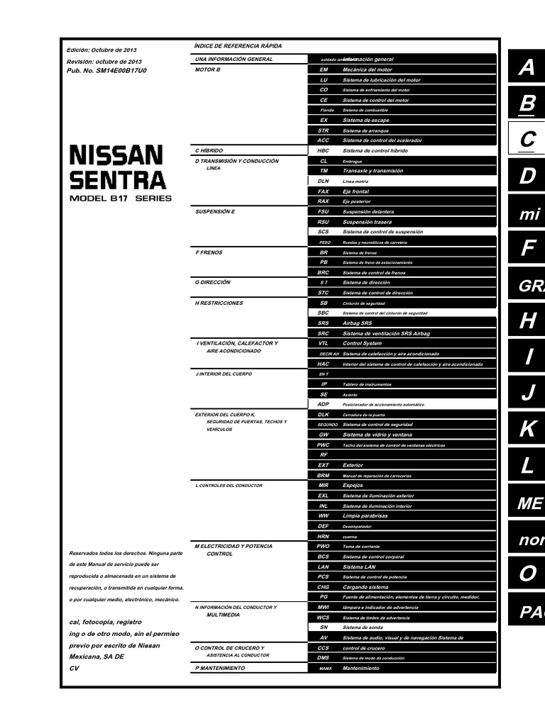Manual de Taller Nissan Sentra (2013-2019) Español | PDF