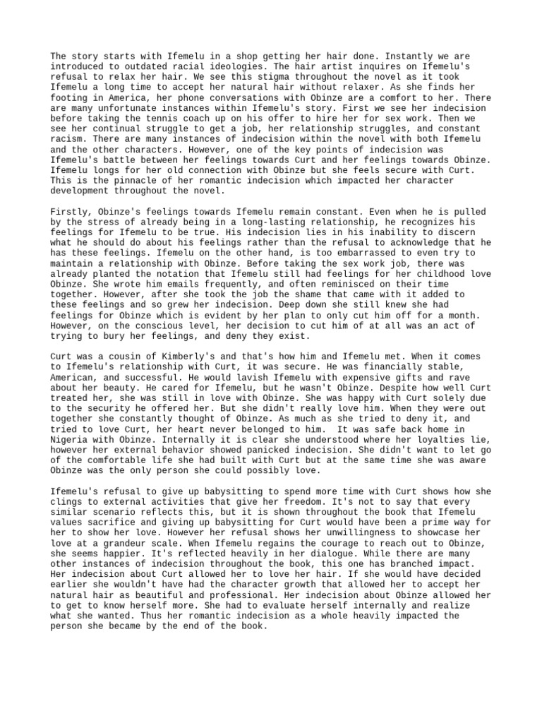 Americanah - Chimamanda Ngozi Adichie AP Lit Assignment ZKE | PDF