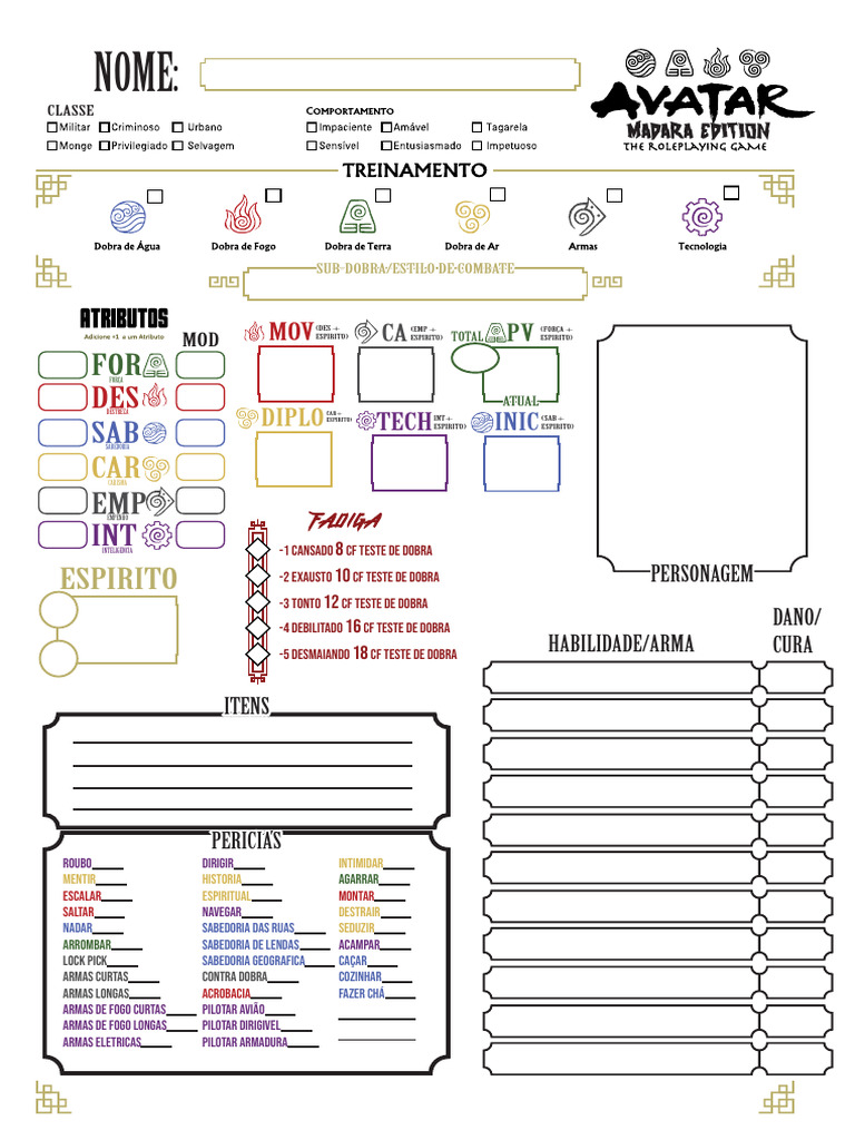 Ficha RPG AVATAR | PDF