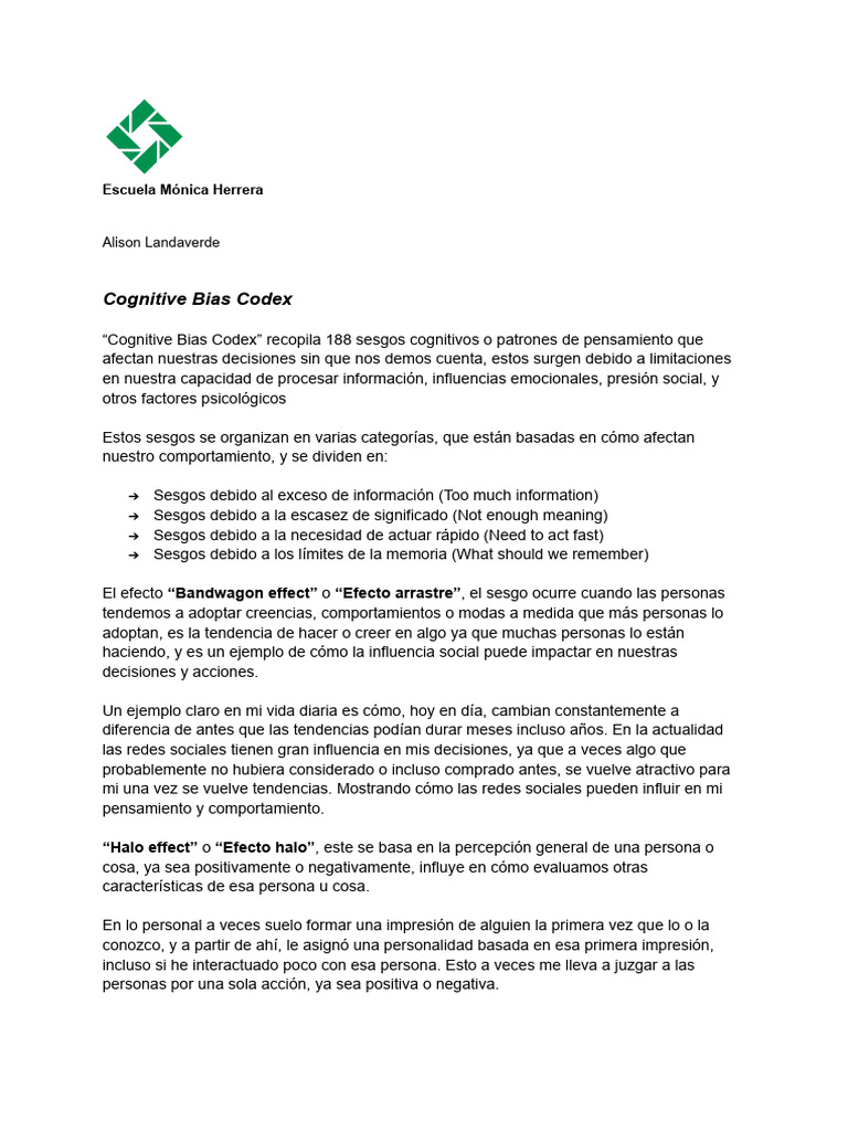Cognitive Bias Codex - Alison Landaverde | PDF