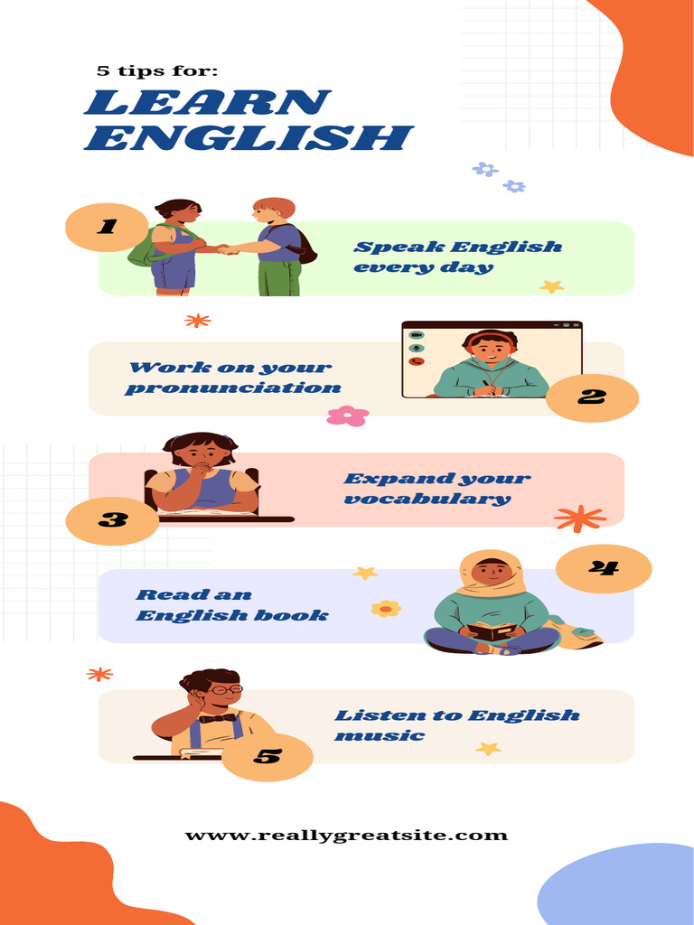 Pastel Learn English Tips Infographic | PDF