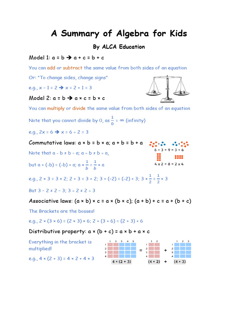 A Summary of Algebra For Kids | PDF