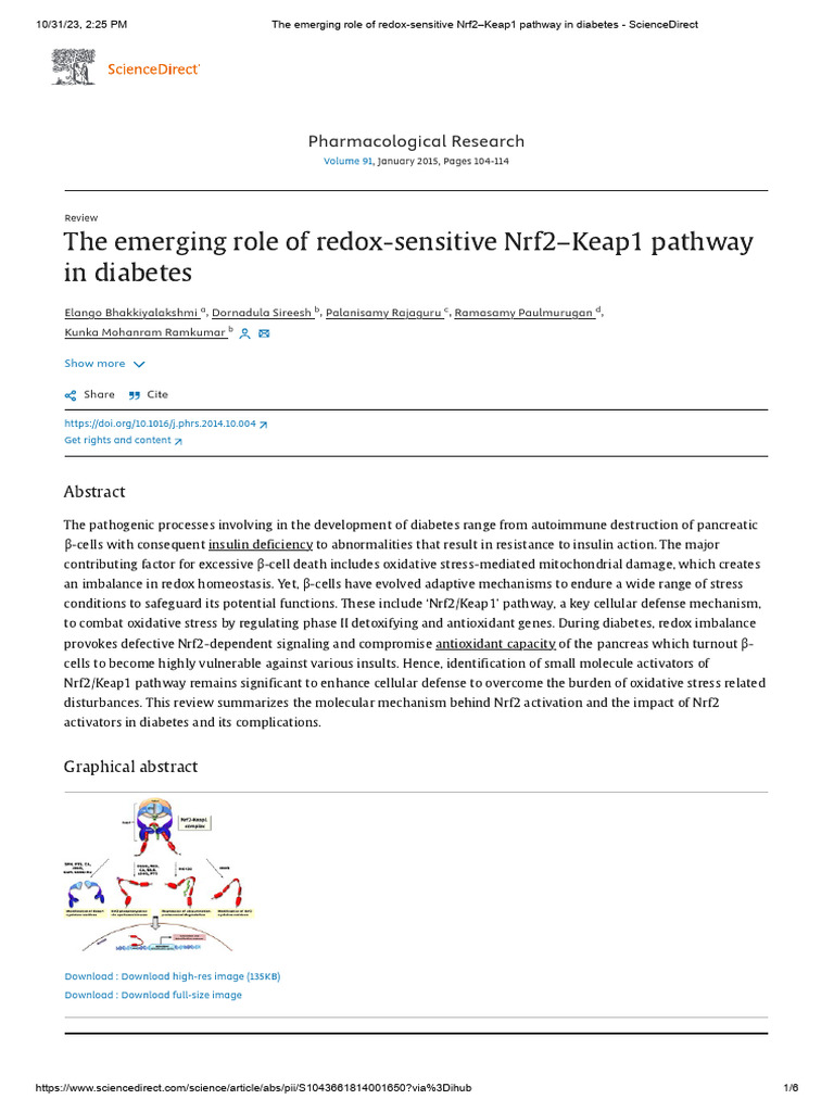 The Emerging Role of Redox-Sensitive Nrf2-Keap1 Pathway in Diabetes ...