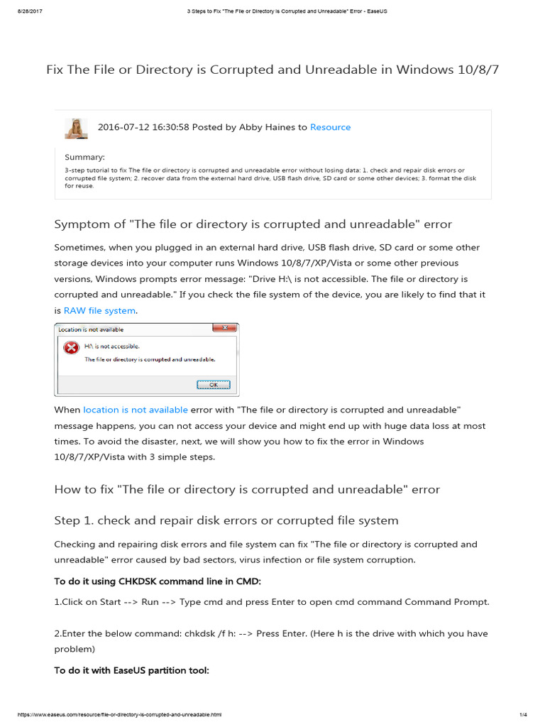 3 Steps To Fix The File or Directory Is Corrupted and Unreadable | PDF
