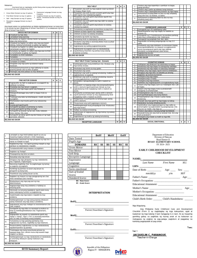 Ecd Checklist Sy 2023 2024bme | PDF
