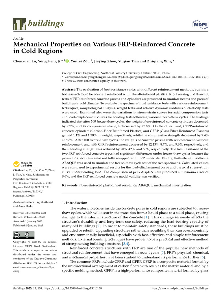Buildings 13 00138 v2 | PDF | Reinforced Concrete | Fiberglass