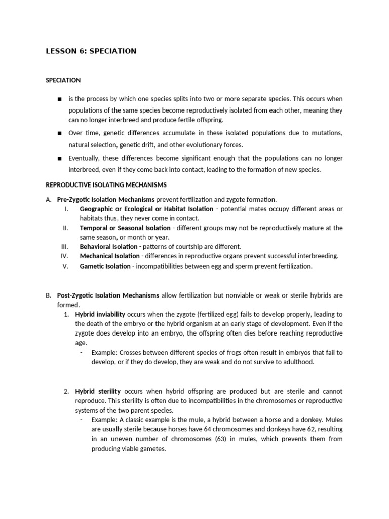 Lesson 6 - Speciation | PDF