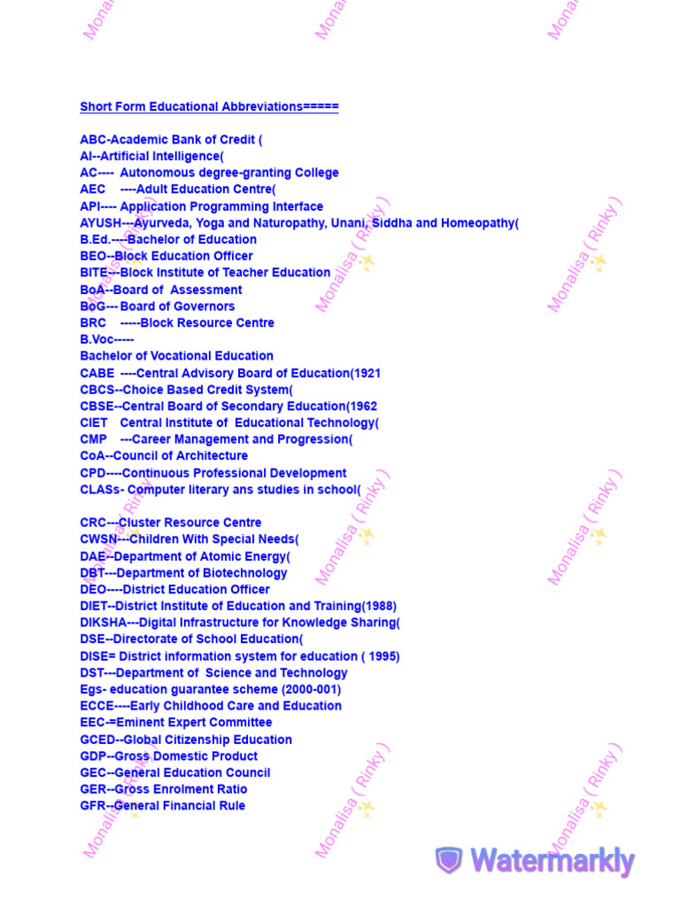 Education Abbreviations Guide | PDF | Vocational Education