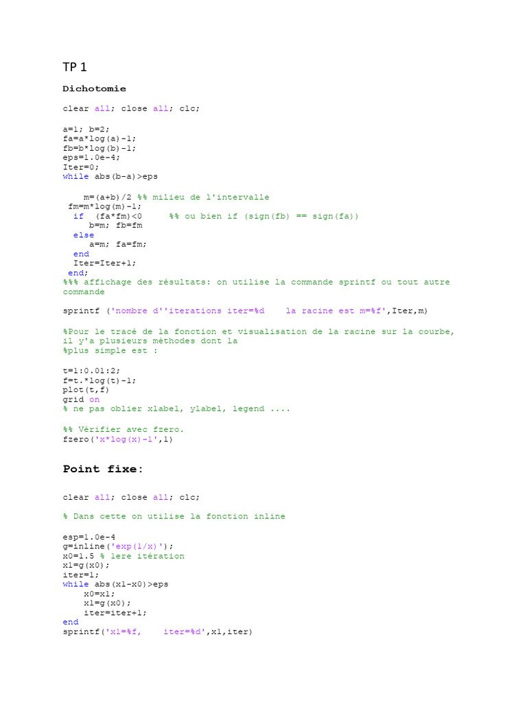 Script TP MNA | PDF | Algorithms | Computational Science