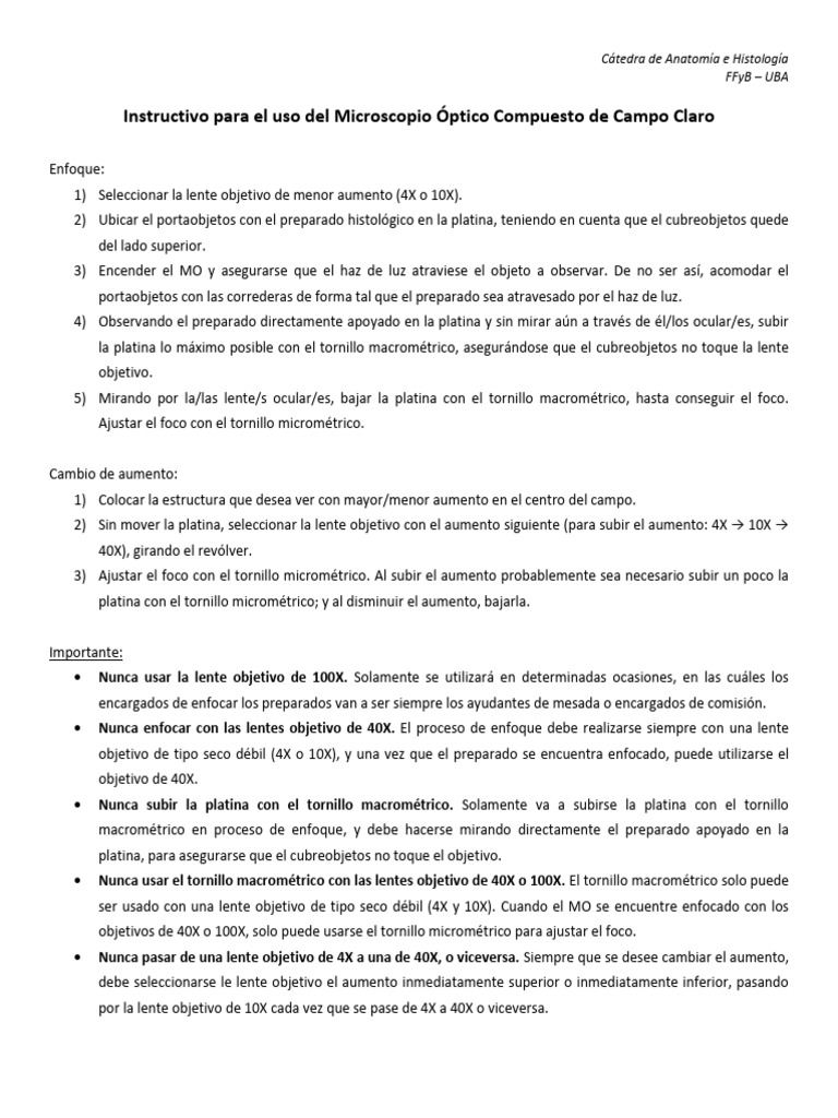 Técnica para Uso Correcto Del Microscopio | PDF