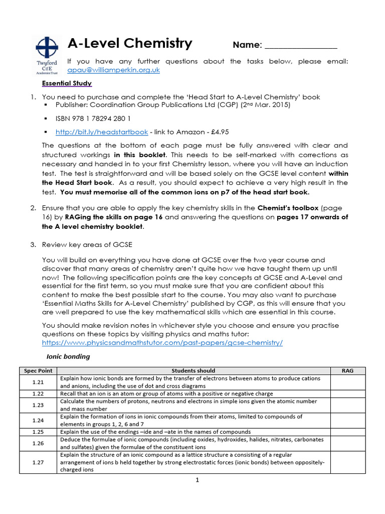 Chemistry Induction Booklet 24 25 | PDF