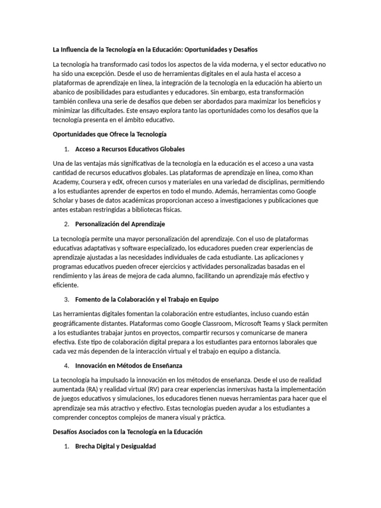 La Influencia de La Tecnología en La Educación | PDF