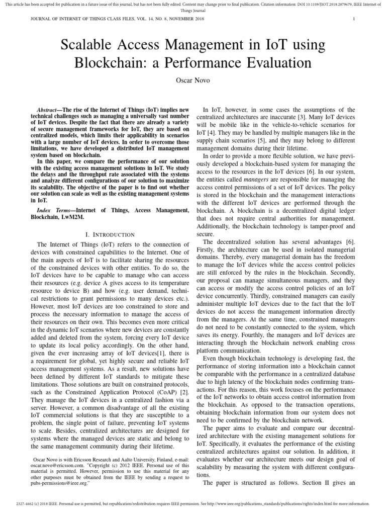 Scalable Access Management in Iot Using Blockchain: A Performance ...