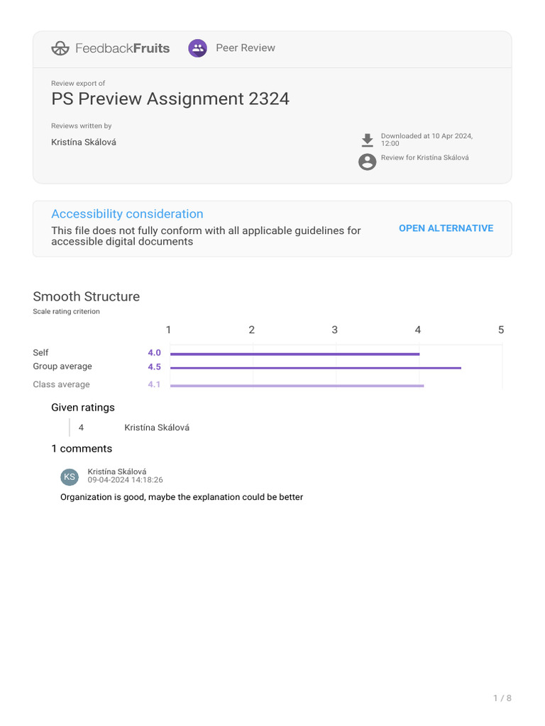 PS Preview Assignment 2324 - Kristína Skálová - Given Feedback | PDF