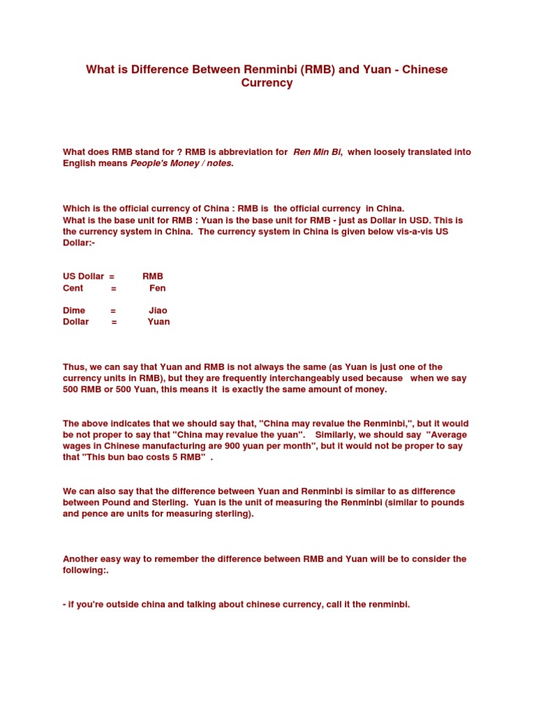 RMB vs Yuan: Key Differences Explained | PDF | Renminbi | Banking