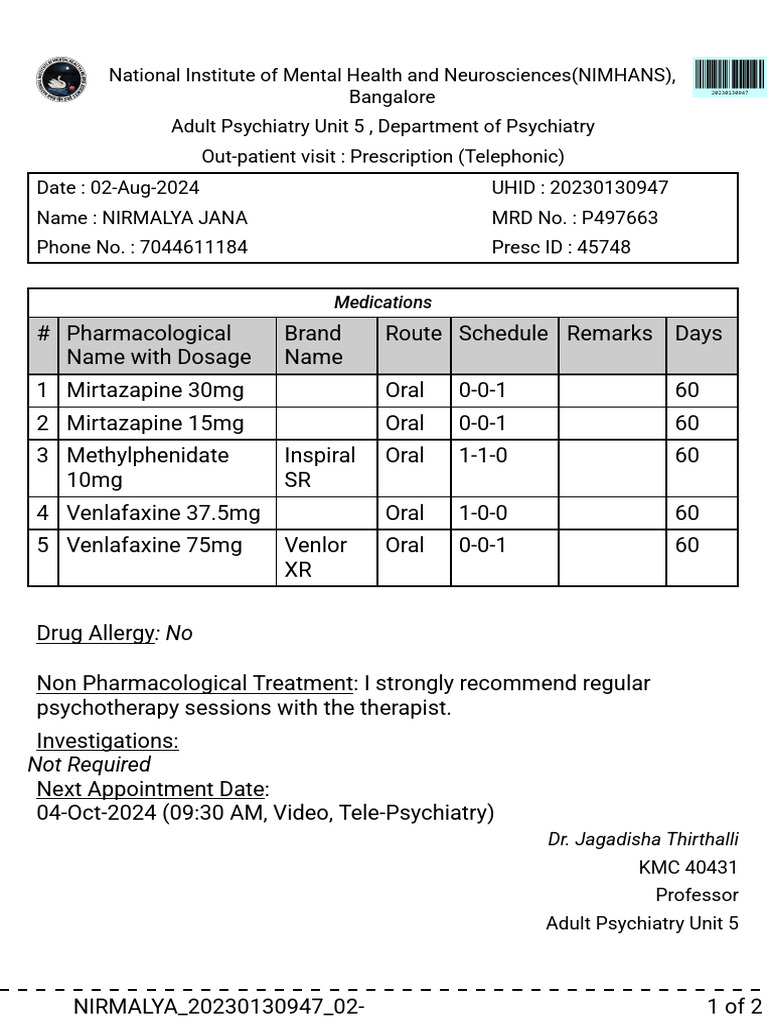 Nirmalya Jana Prescription | PDF