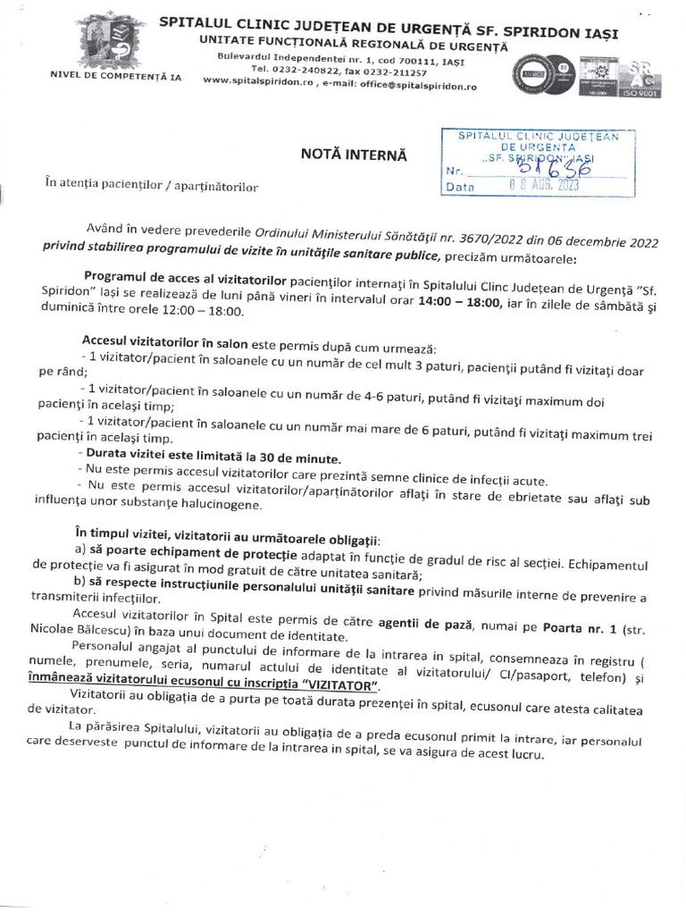Nota Interna Privind Vizita in Spital | PDF