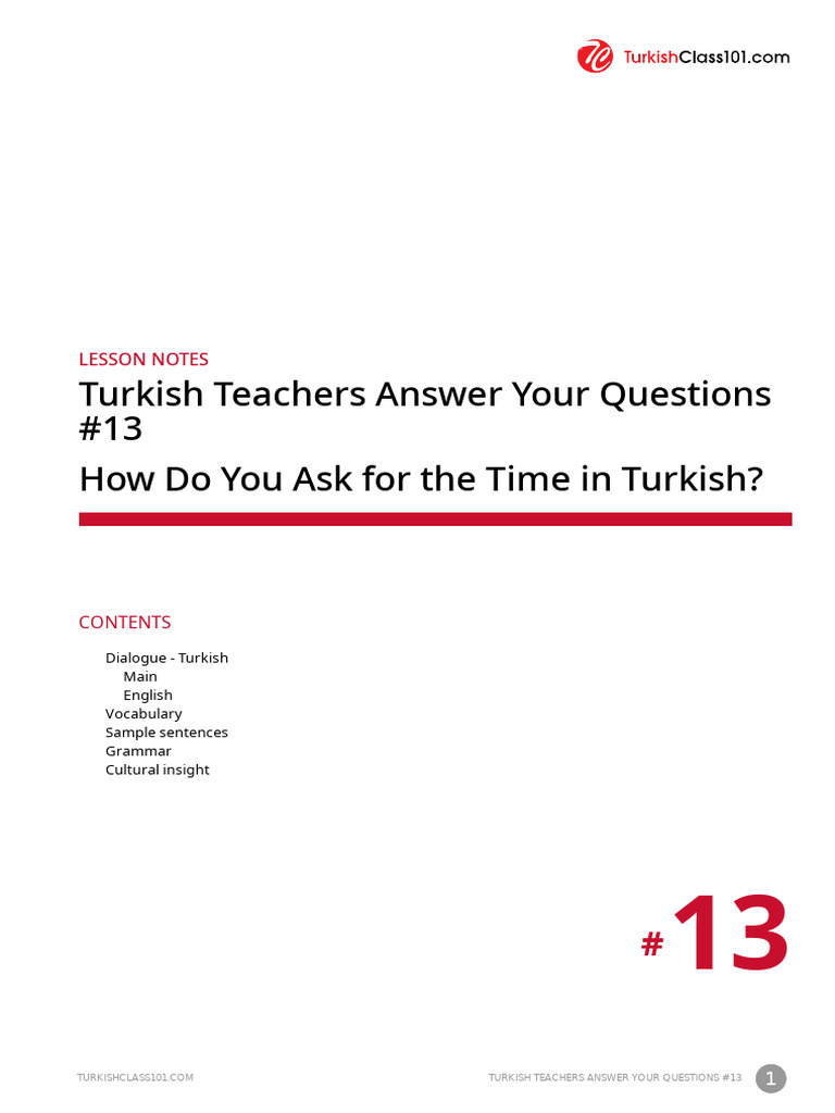 How to Ask for Time in Turkish | PDF | Grammar | Linguistic Typology