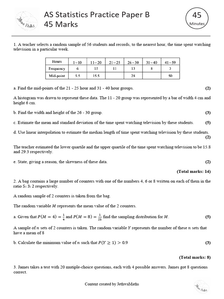 As Stats Paper B | PDF