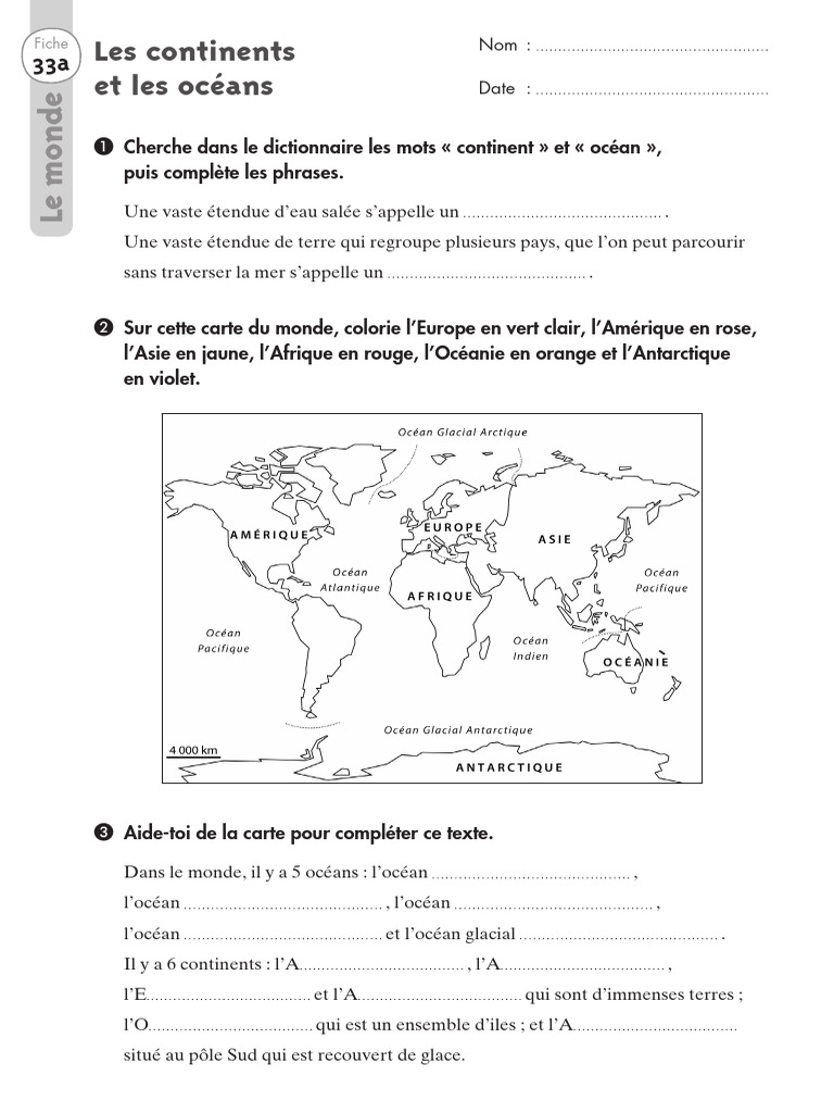 Évaluation sur continents et océans CM2 | PDF
