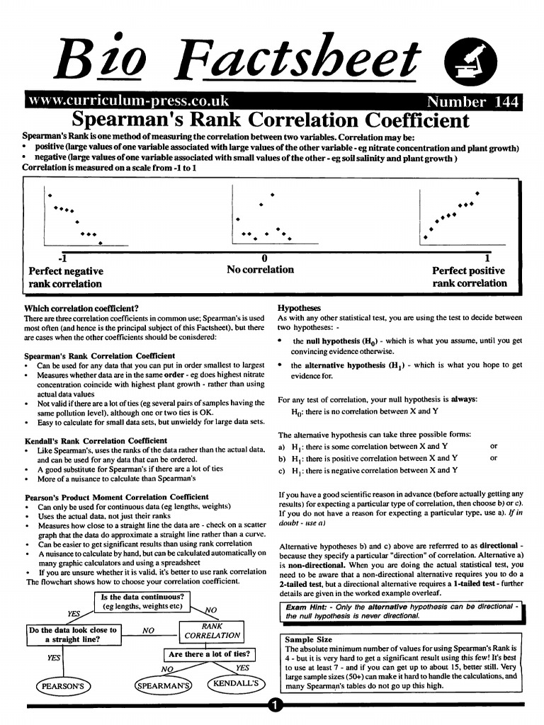 Spearmans Rank Correlation Coefficient Pdf