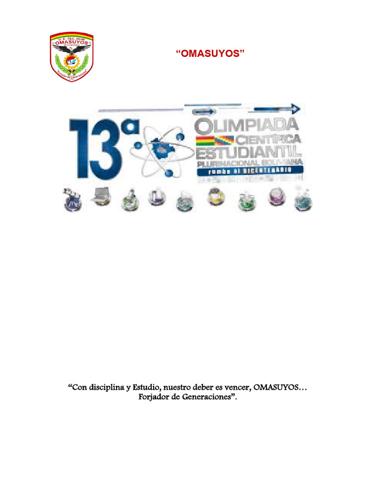 BME CRONOGRAMA DE PRUEBAS Y CONTENIDOS DE ESTUDIO O REPASO PARA LA 13va OLIMPIADA CIENTIFICA ...