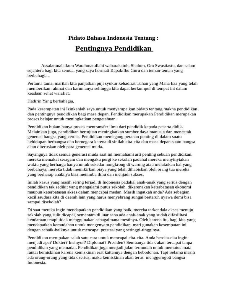 Pidato (1) Tentang Pentingnya Pendidikan | PDF