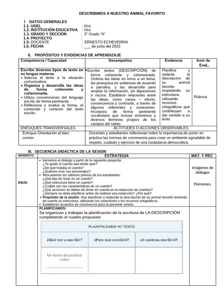 Describimos A Nuestro Animal Favorito | PDF